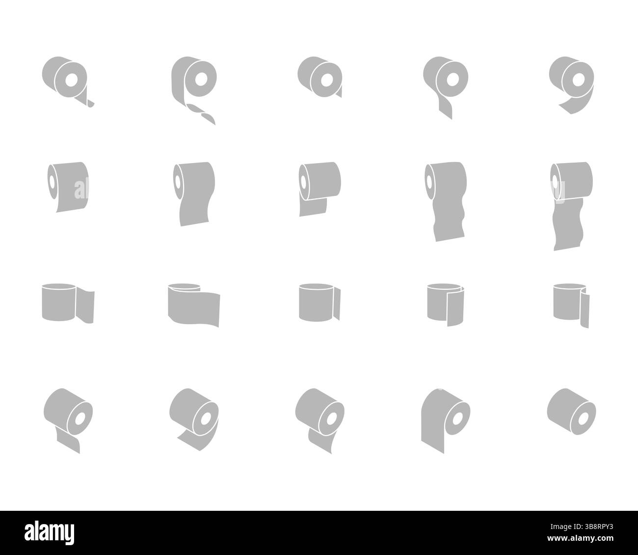 Collection of 20 minimalist grey toilet paper roll icons, showcasing ...