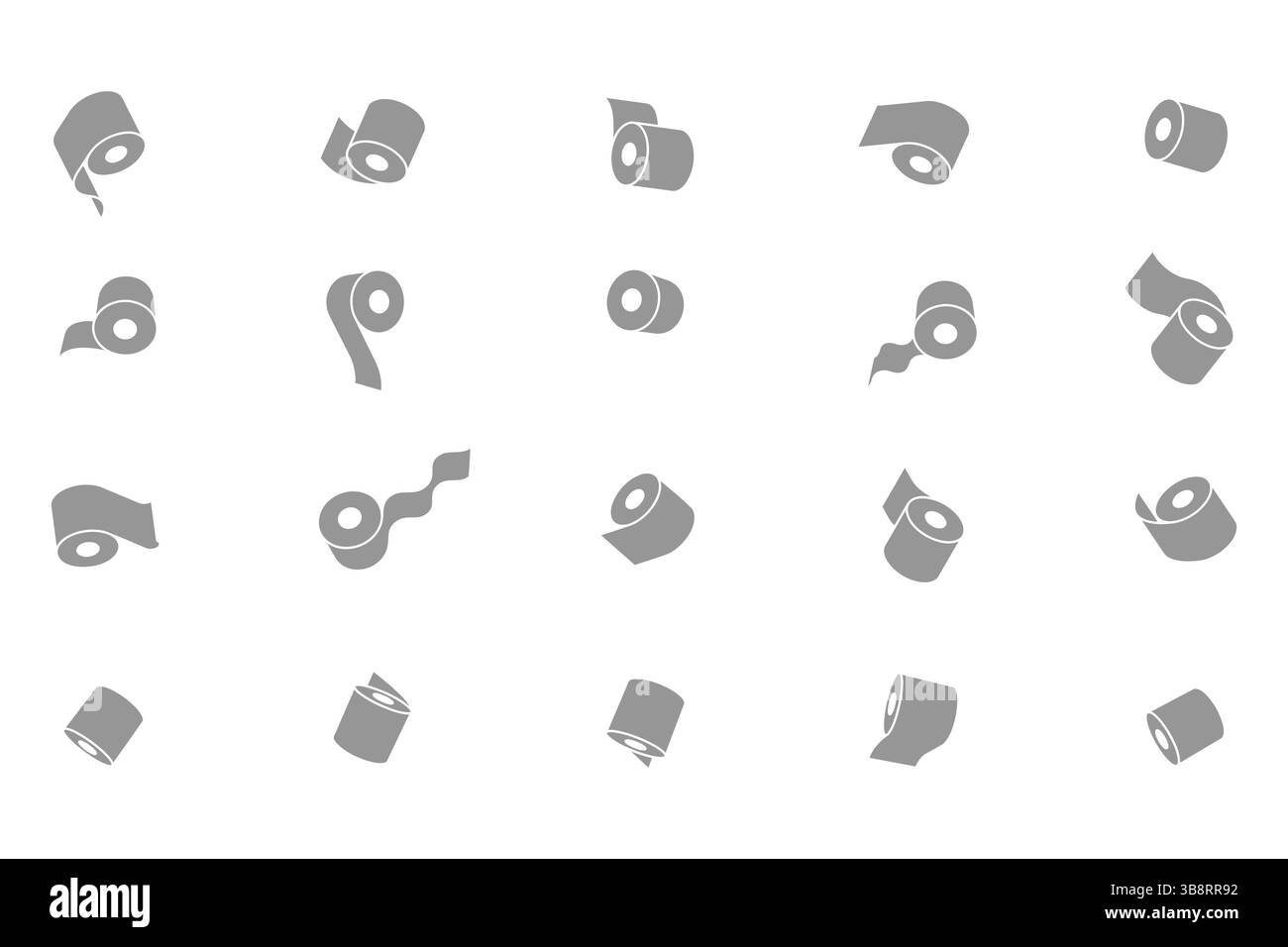 Collection of 20 minimalist grey toilet paper roll icons. Versatile ...