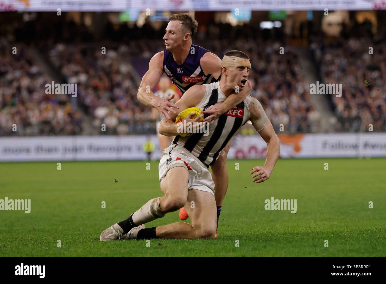Perth, Australia. 08th May, 2025. Darcy Cameron of the Magpies is ...