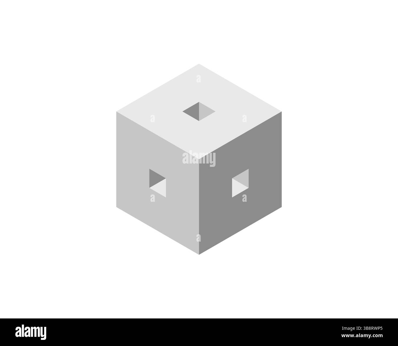 Isometric cube with square cutouts, minimalist design, perfect for ...