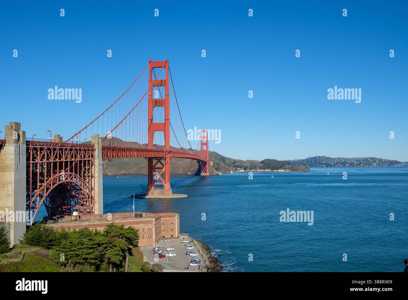 The Golden Gate Bridge spans the strait, connecting San Francisco ...