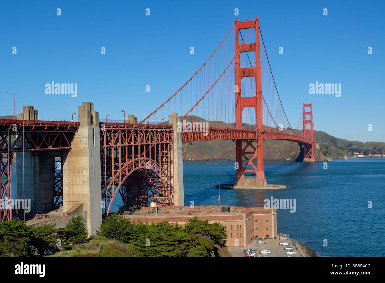 Golden Gate Bridge spans the strait, connecting San Francisco. A ...