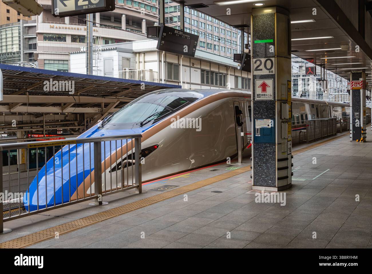 Tokyo, Japan - January 15, 2025 Shinkansen bullet train parked in train ...