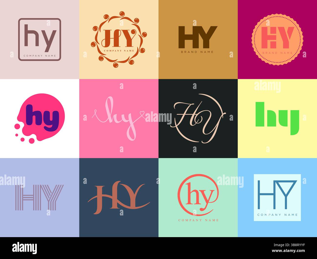 HY logo company template. Letter h and y logotype. Set different ...