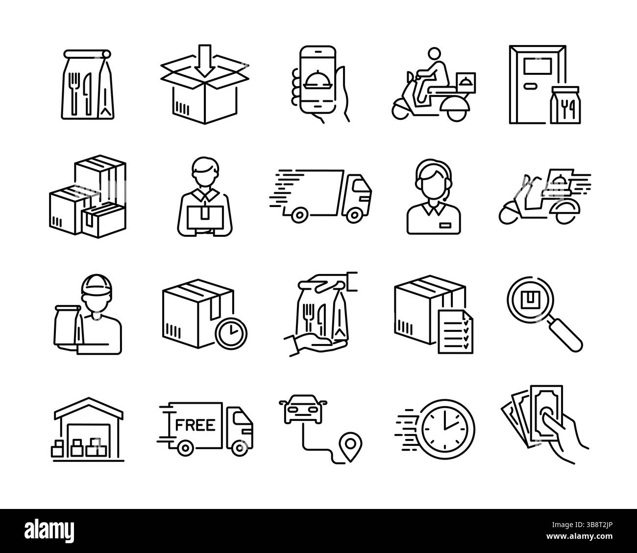 Set parcel delivery icons Black and White Stock Photos & Images - Alamy