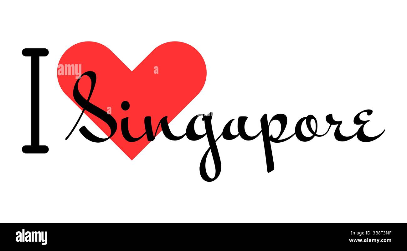 I love Singapore. Hand drawn letters with red heart. Vector ...