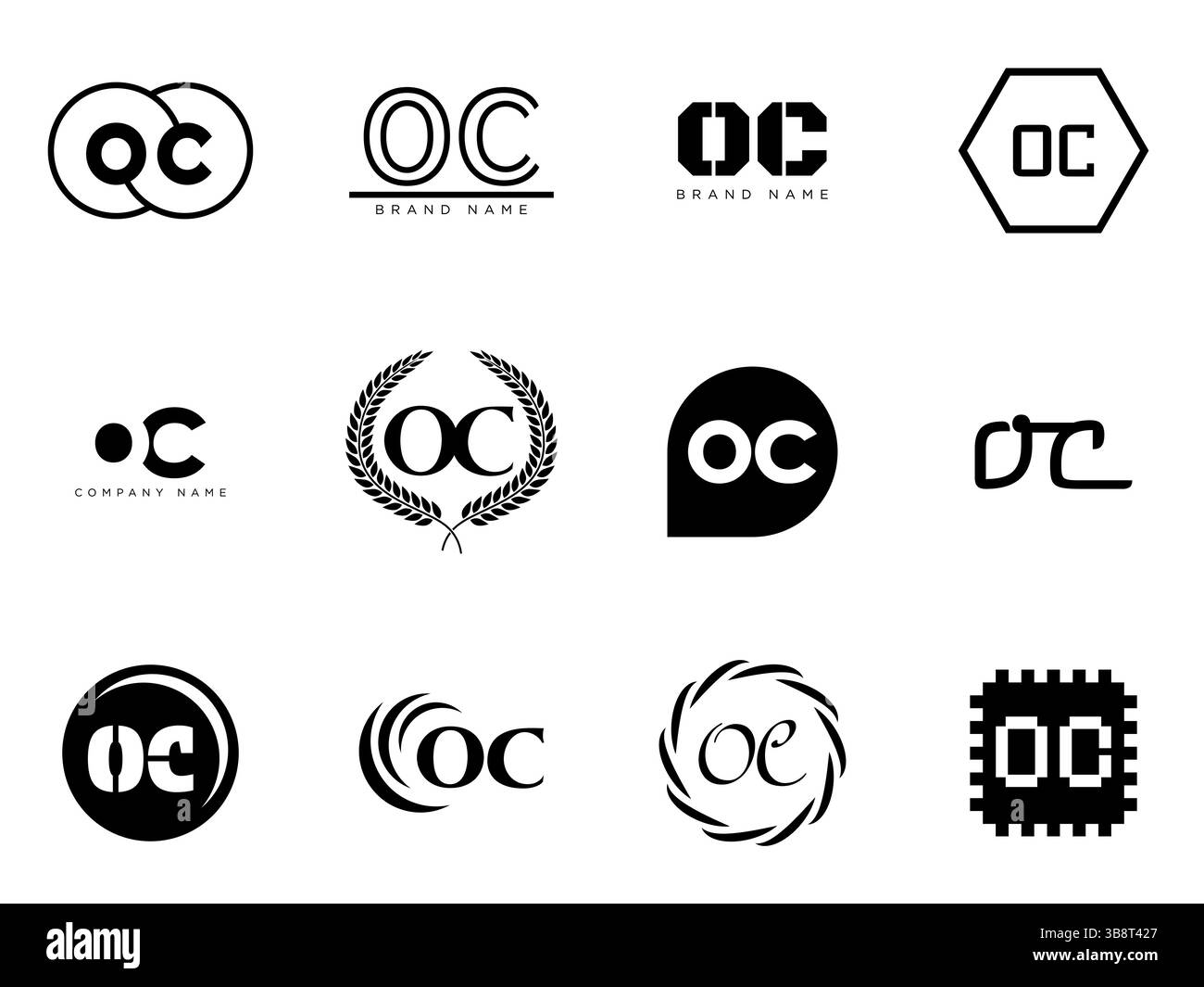 OC logo company template. Letter o and c logotype. Set different ...
