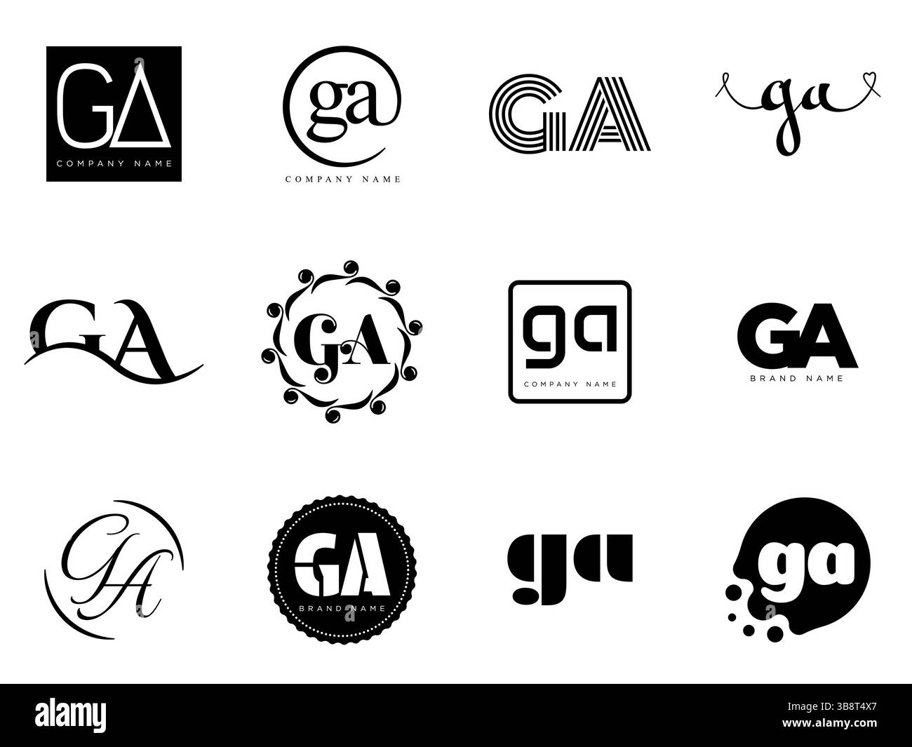 GA logo company template. Letter g and a logotype. Set different ...