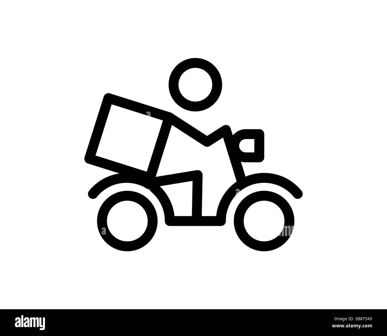 Bold black line art icon depicting a person delivering a package on a ...