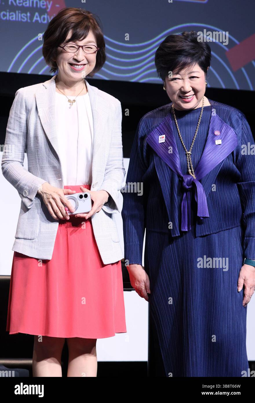 Tokyo, Japan. 8th May, 2025. Tokyo Govedrnor Yuriko Koike (R) shares smiles with Japanese ...