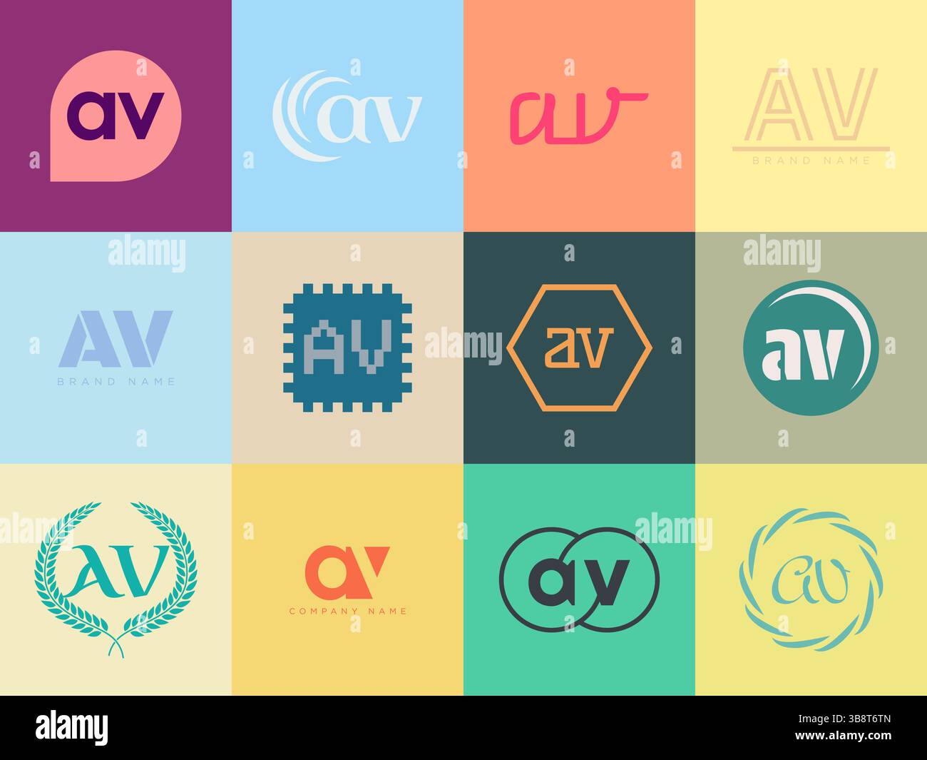 AV logo company template. Letter a and v logotype. Set different ...