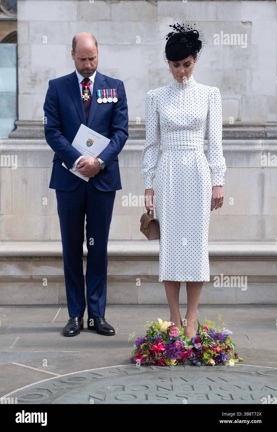 The Prince and the Princess of Wales lay a wreath during a Service of ...
