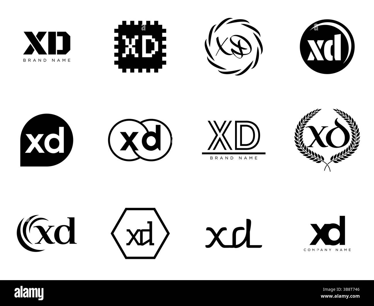 XD logo company template. Letter x and d logotype. Set different classic serif lettering and ...