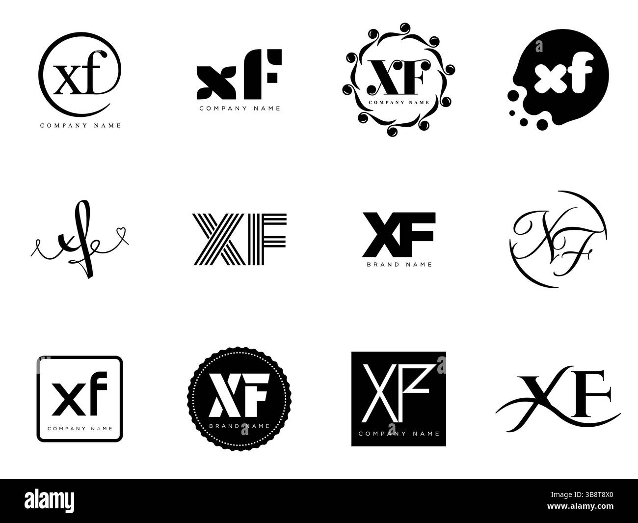 XF logo company template. Letter x and f logotype. Set different ...