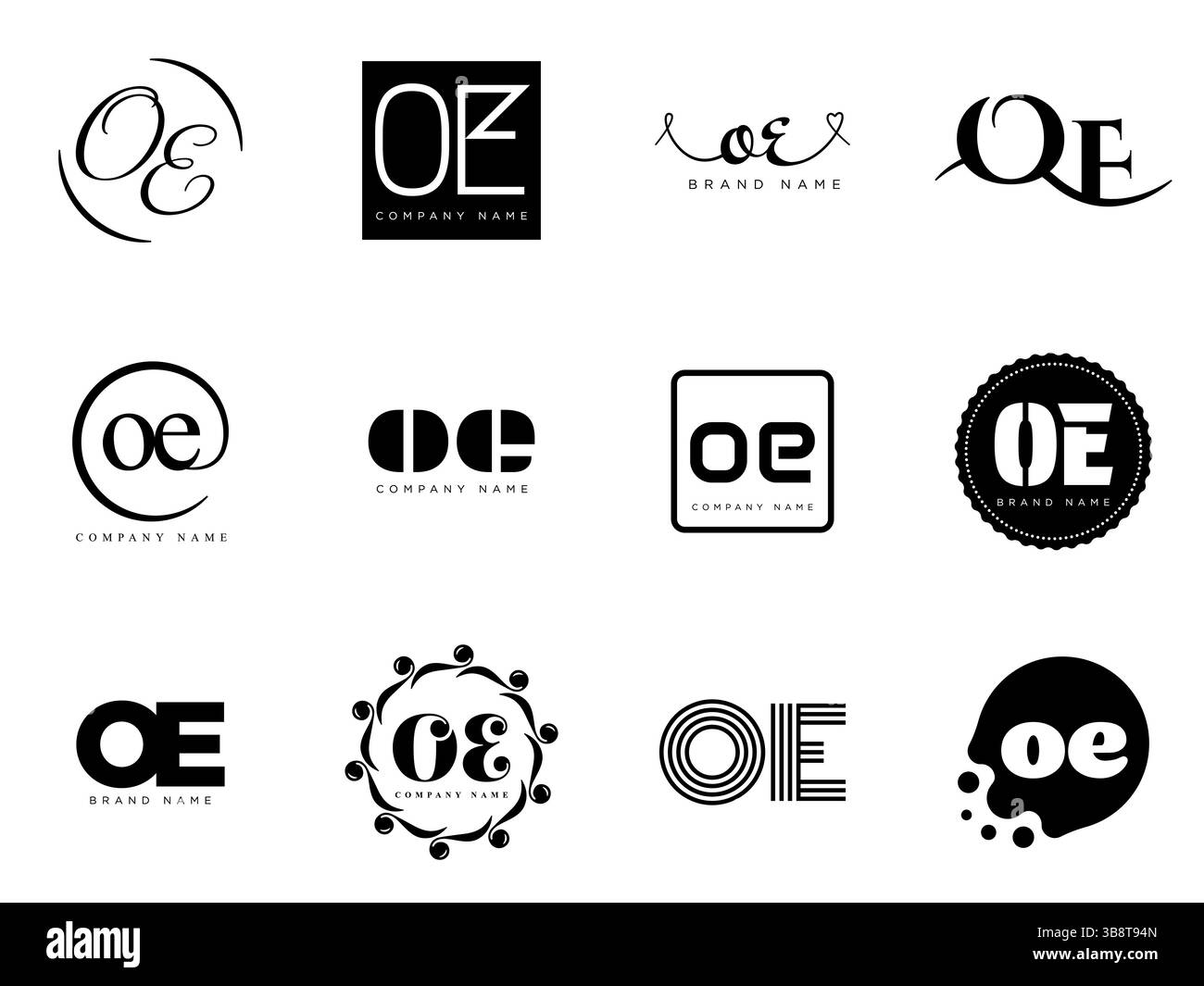 OE logo company template. Letter o and e logotype. Set different ...