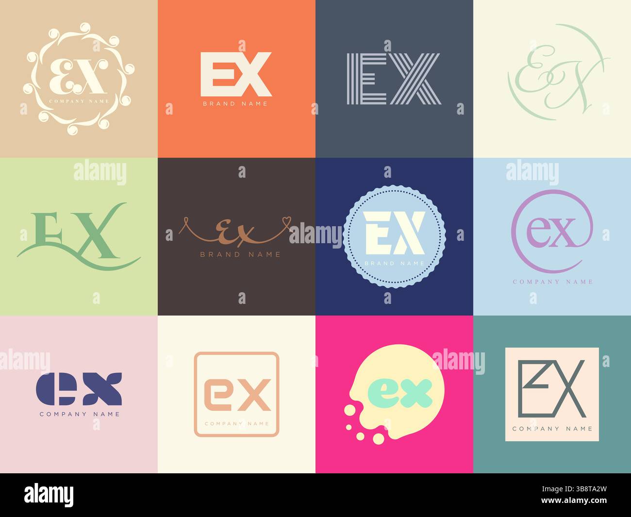 EX logo company template. Letter e and x logotype. Set different ...