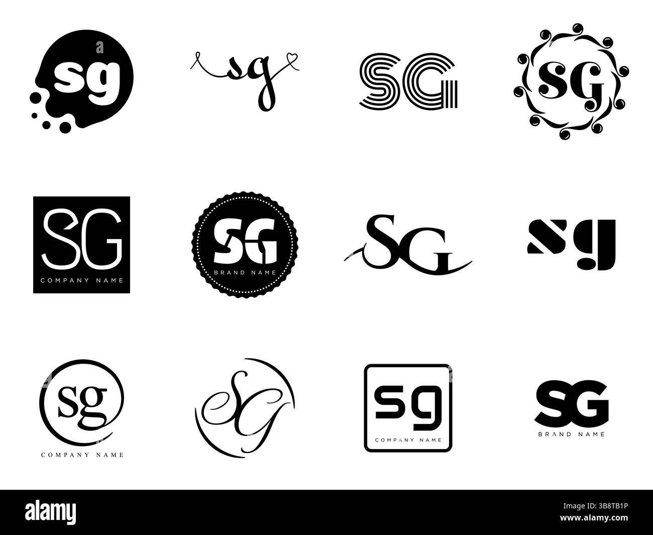 SG logo company template. Letter s and g logotype. Set different ...