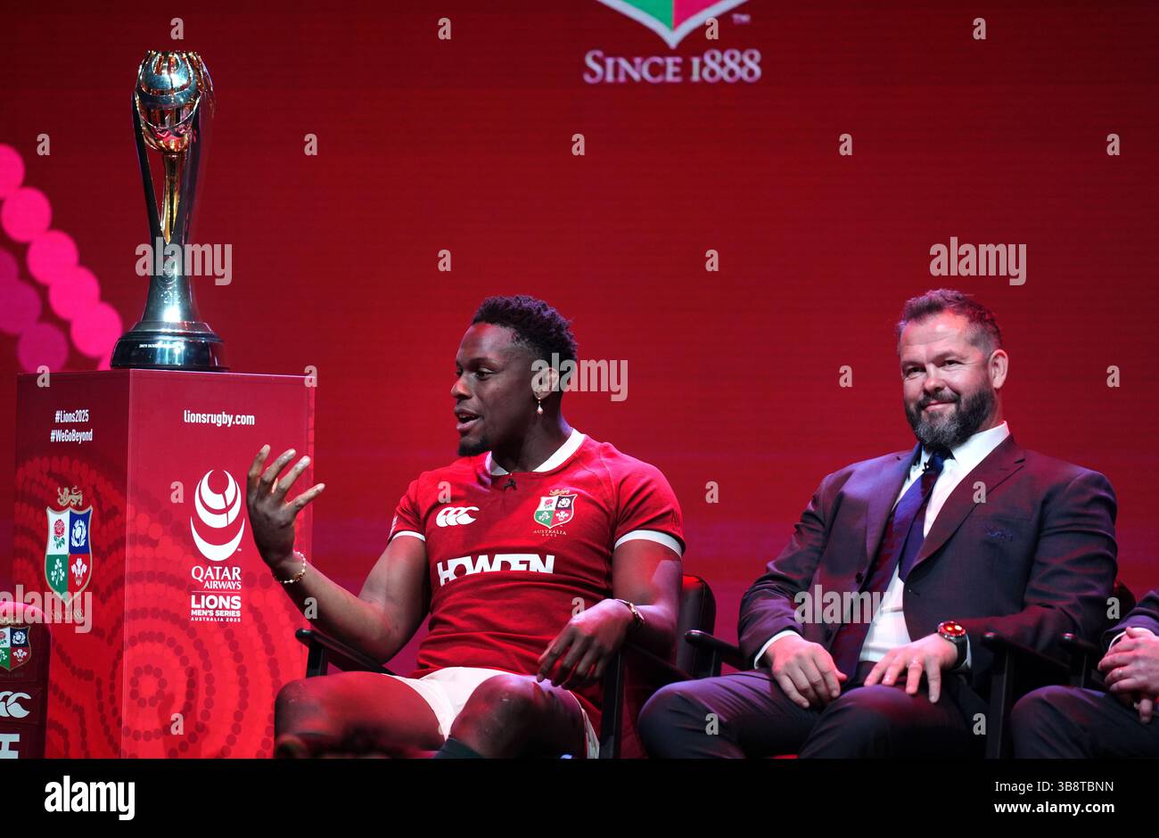 The Captain of the British & Irish Lions, Maro Itoje (left) with head coach Andy Farrell during ...