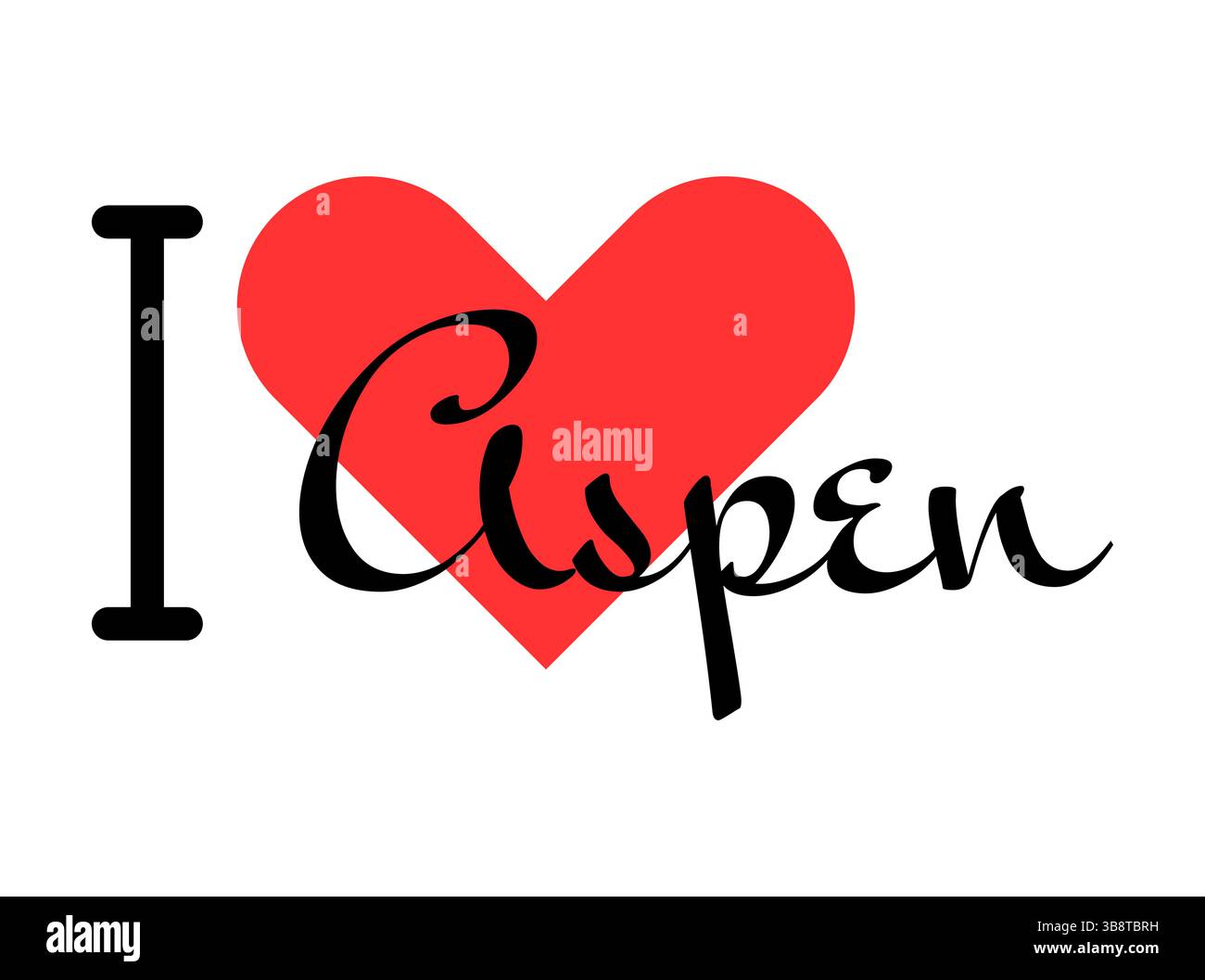 I love Aspen, city of United States. Hand drawn letters with red heart ...