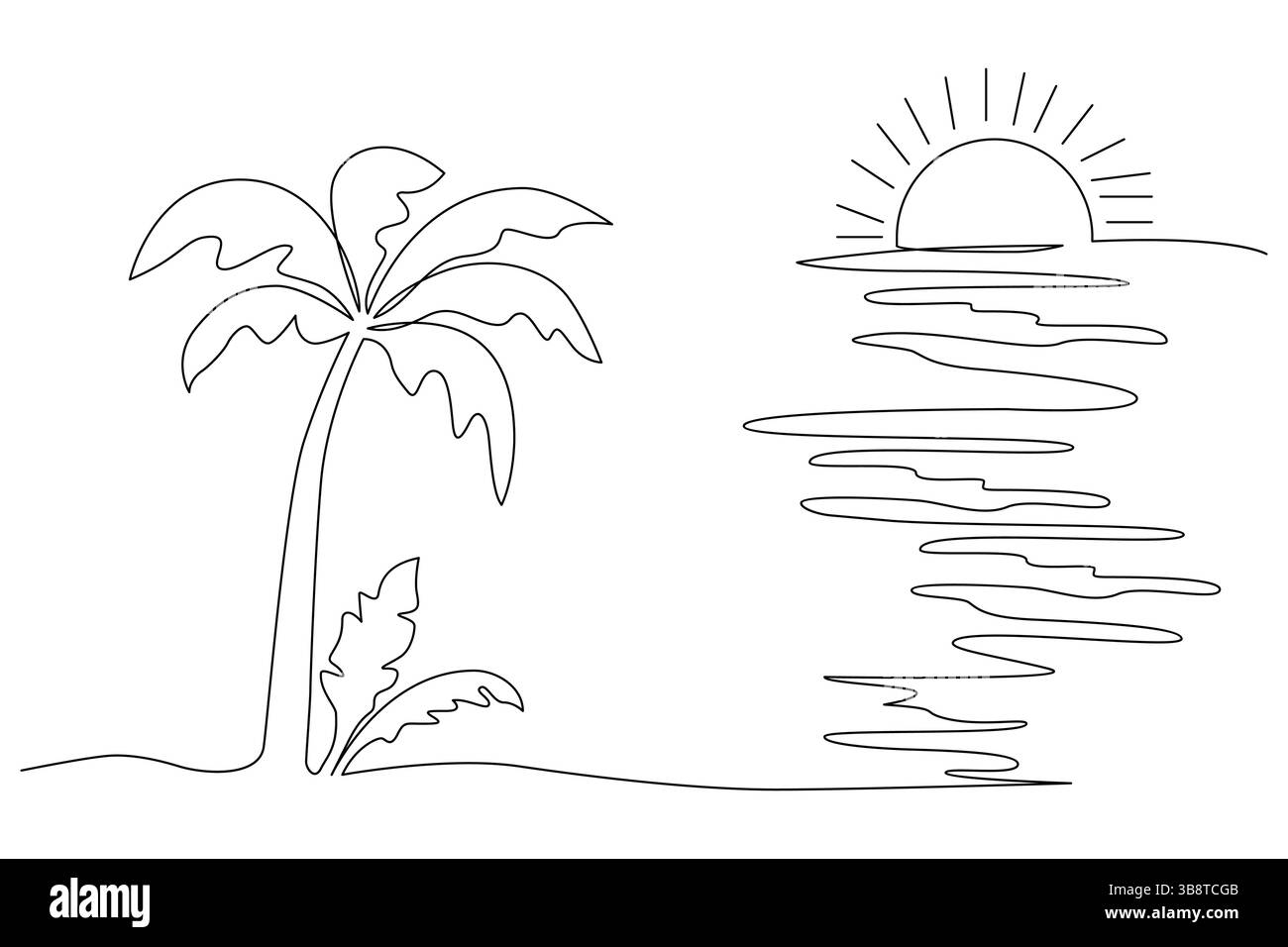 Sunset continuous one line drawing of outline simple vector ...