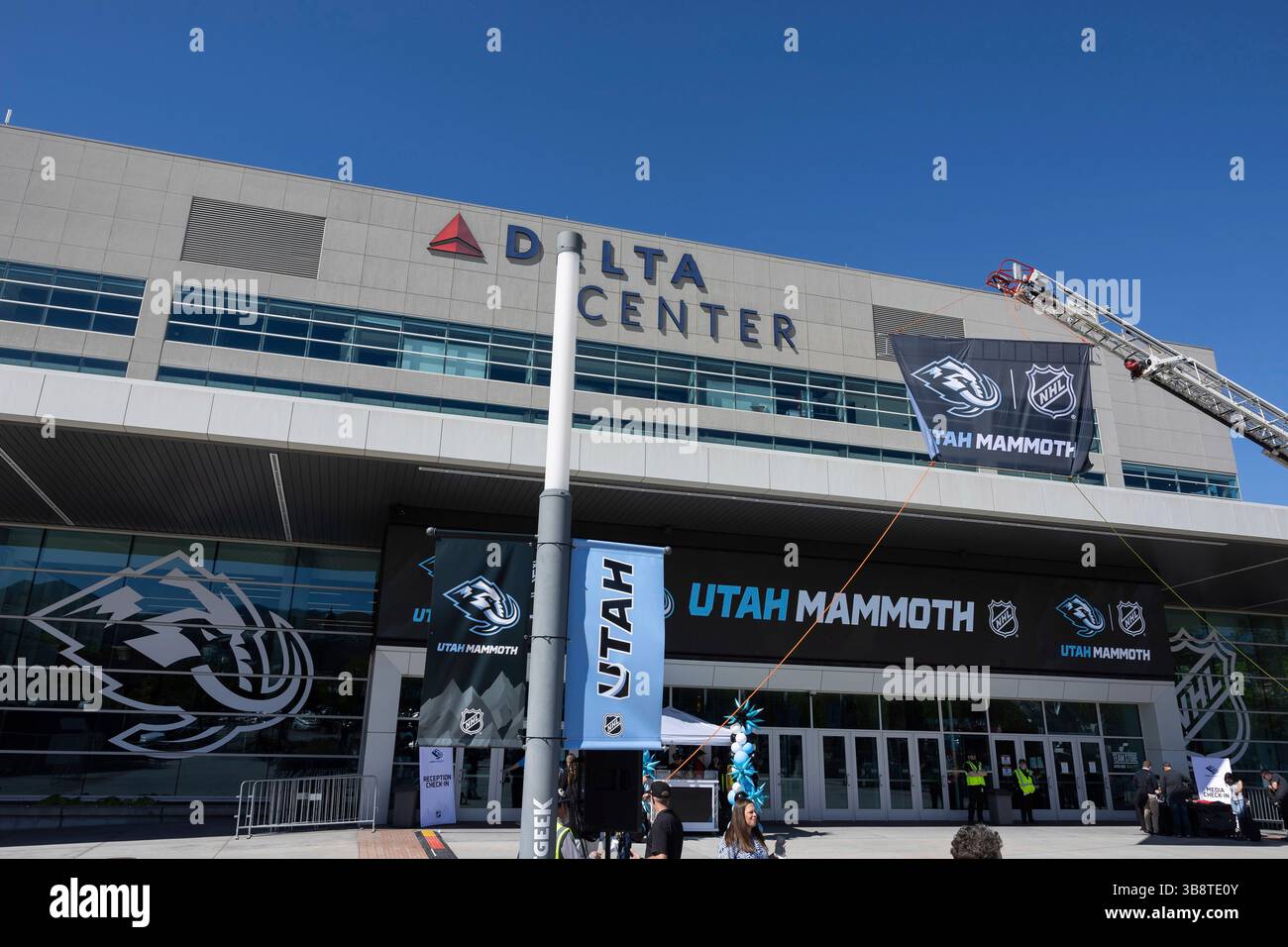 Delta Center brands the outside with Utah Mammoth logo prior to the ...