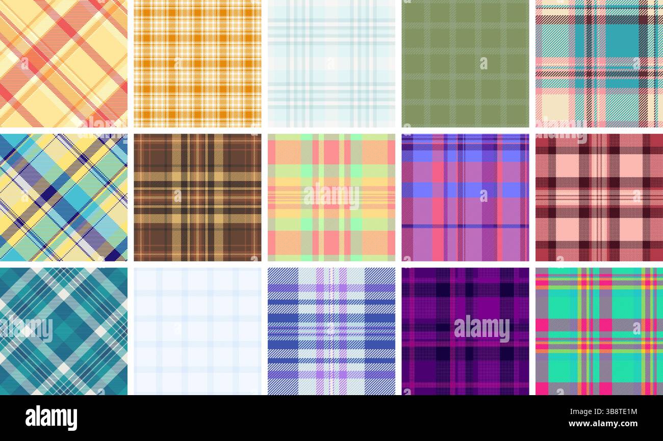 Vibrant collection of 16 unique plaid patterns. Perfect for textile ...
