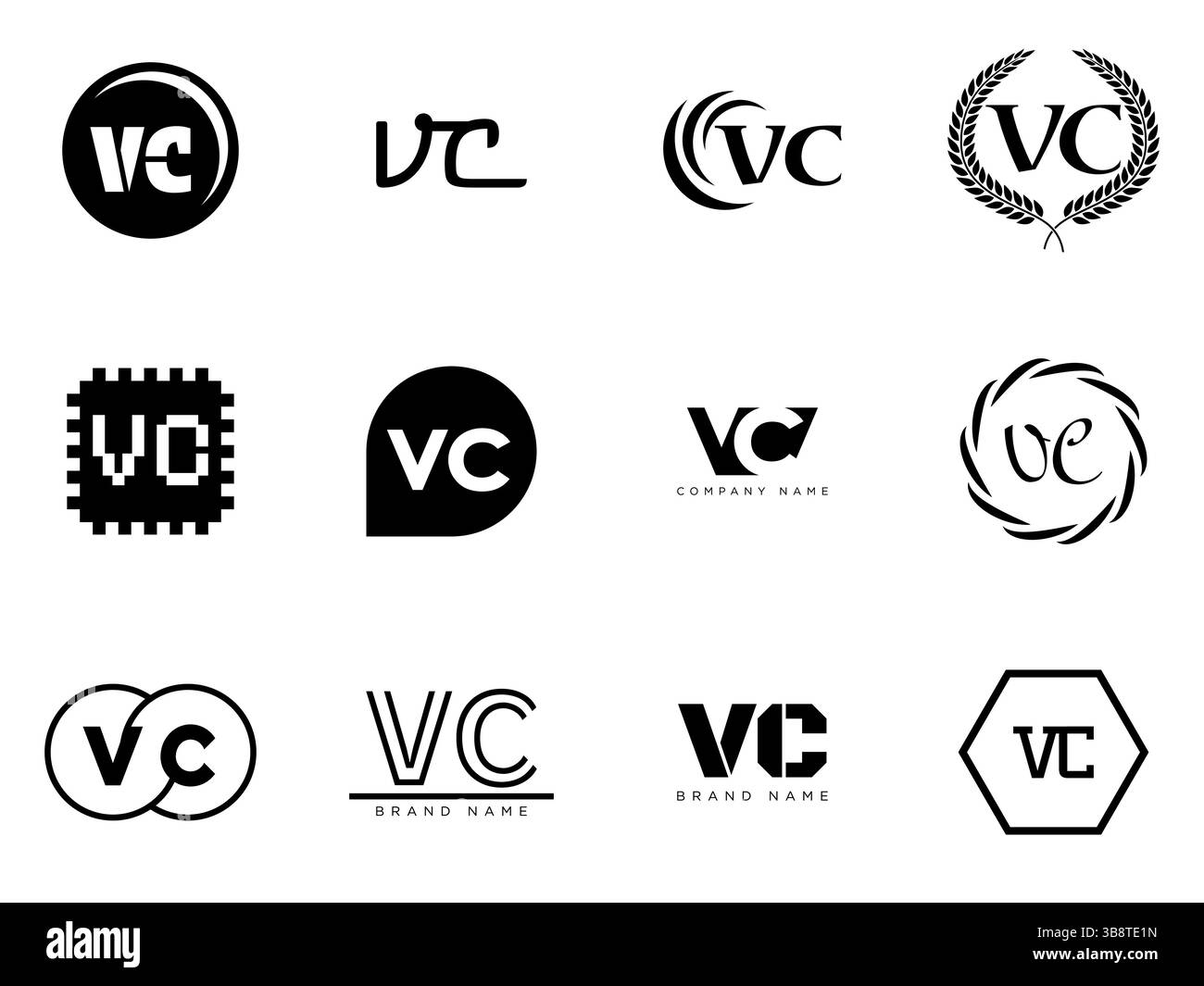 VC logo company template. Letter v and c logotype. Set different ...