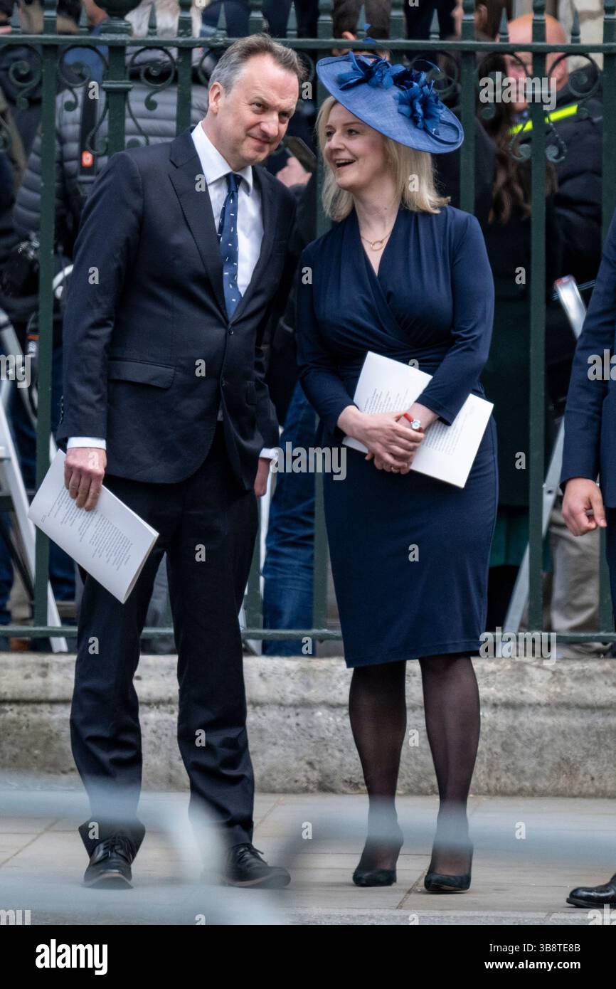 London, UK. 8 May 2025. Former Prime Minister Liz Truss and husband ...