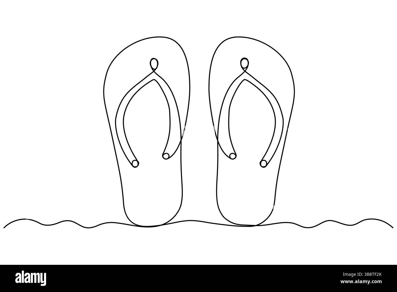 Summer slippers continuous one line drawing and flip flop foot sandals outline vector ...