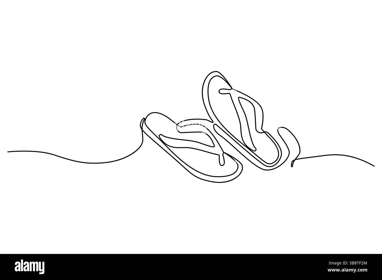 Summer slippers continuous one line drawing and flip flop foot sandals outline vector ...