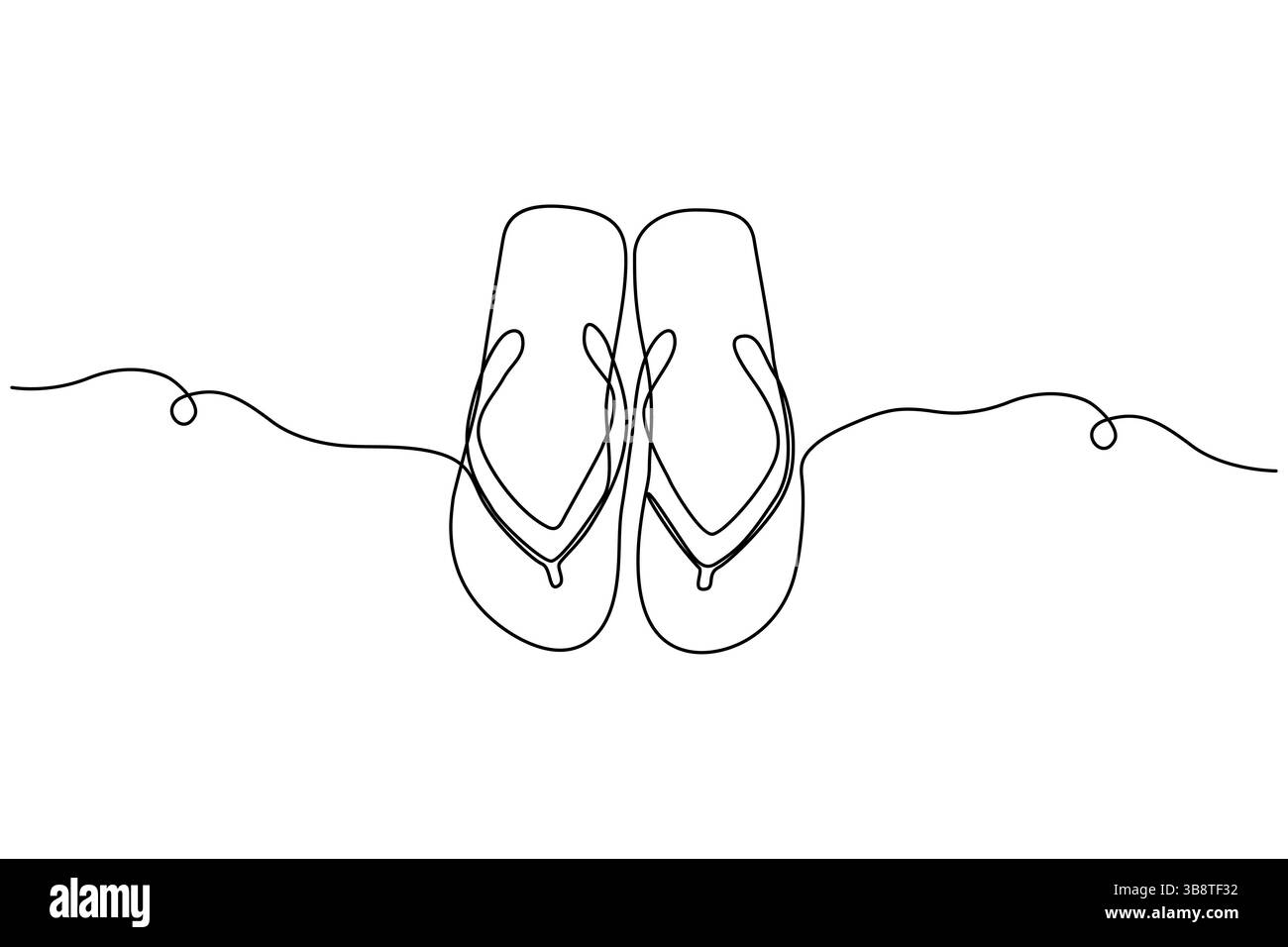 Summer slippers continuous one line drawing and flip flop foot sandals outline vector ...