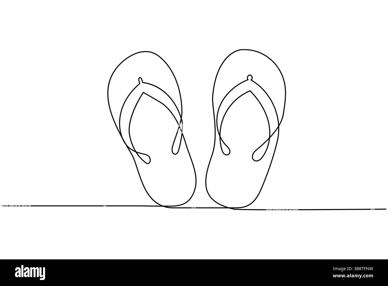 Summer slippers continuous one line drawing and flip flop foot sandals ...