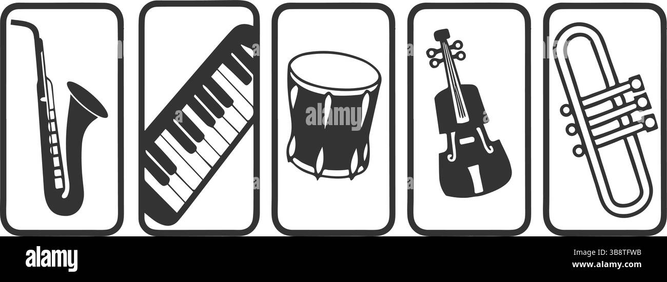 Musical instrument line icon set, winds, keyboards, percussion. Vector ...
