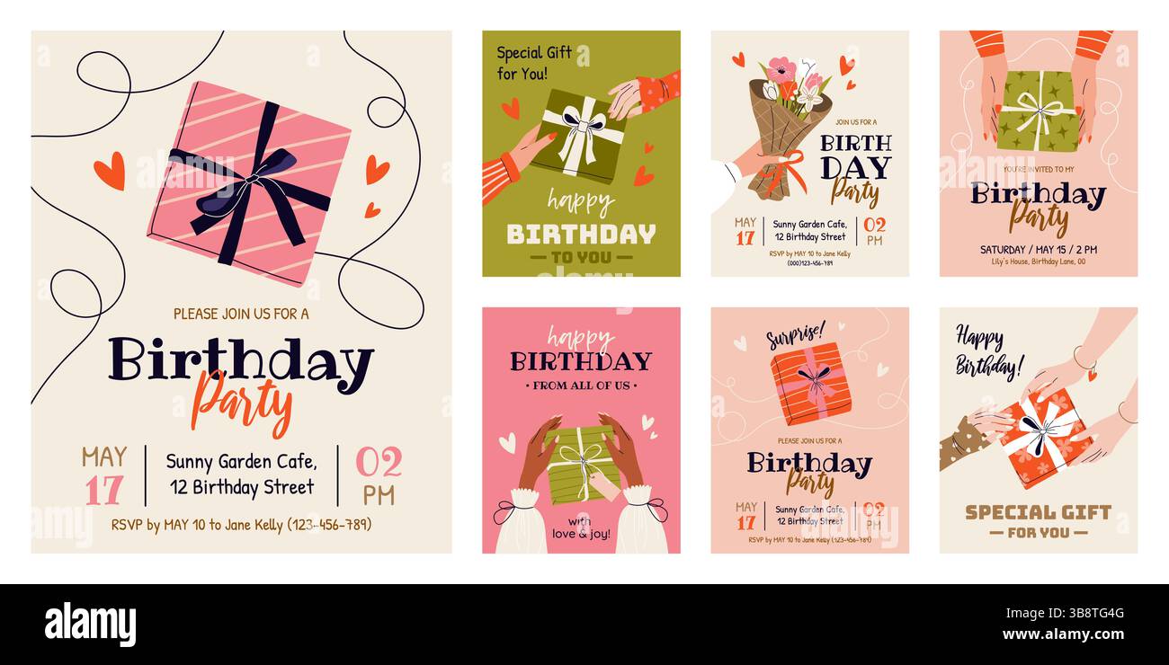 Set of 7 vertical birthday greeting cards. Vector Stock Vector Image ...