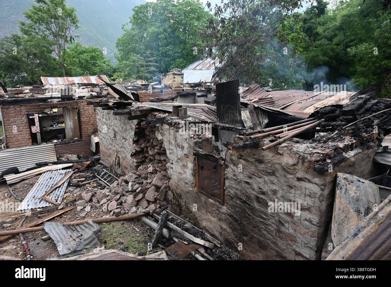 URI, INDIA - MAY 8: Damaged houses after a Pakistani artillery shelling ...