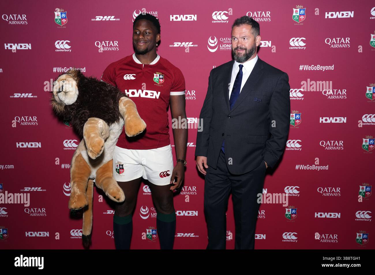 The Captain of the British & Irish Lions, Maro Itoje (left) with head coach Andy Farrell during ...