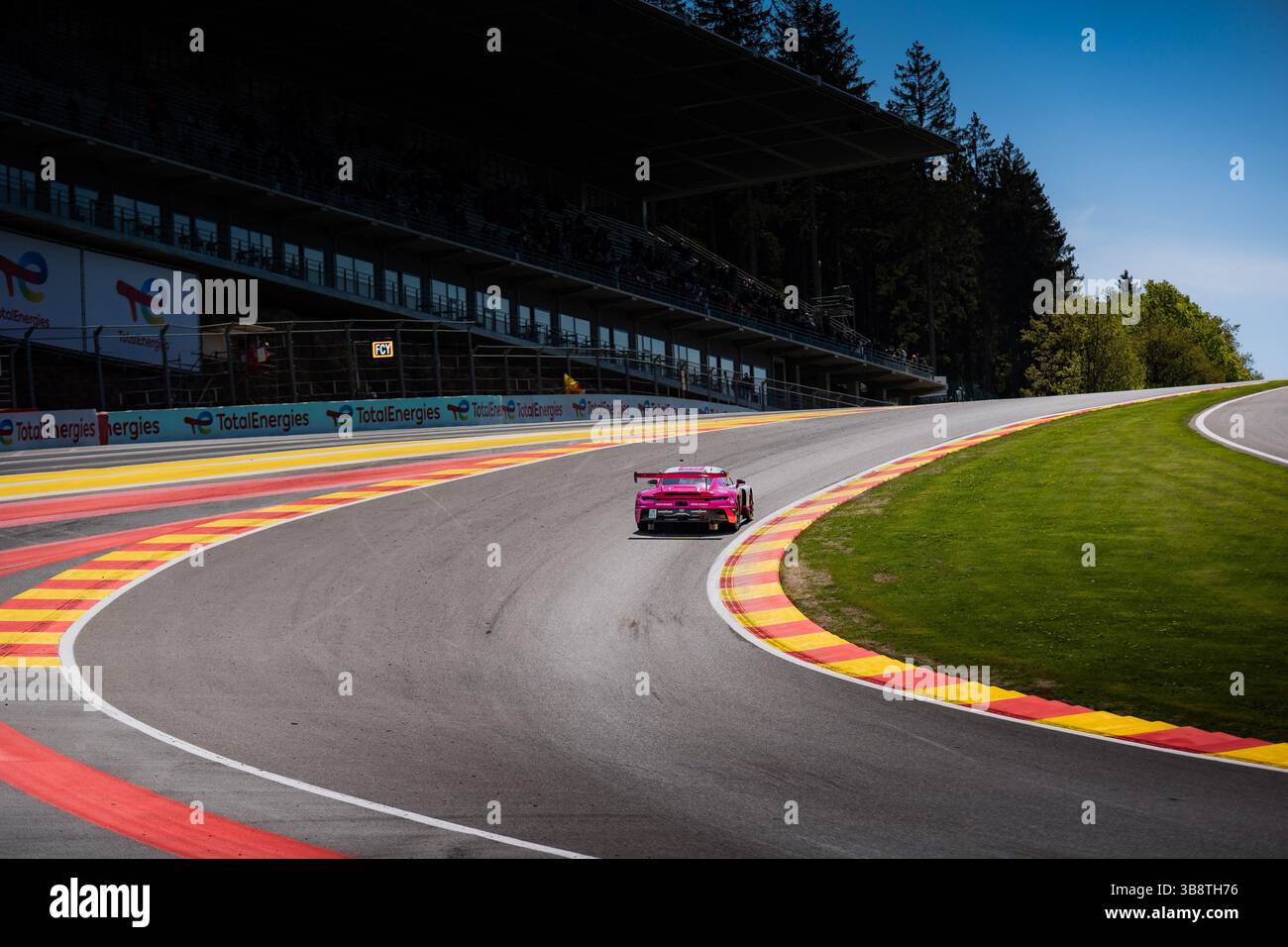 Spa Francorchamps, Belgium. 08th May, 2025. Porsche 911 - Iron Dames team enter to Eau Rouge in ...