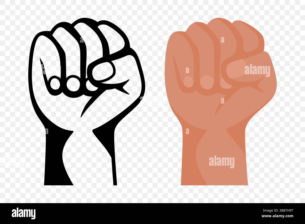 Flat Cartoon Vector Raised Fist Icon Set. Protest Power Fist Symbol ...