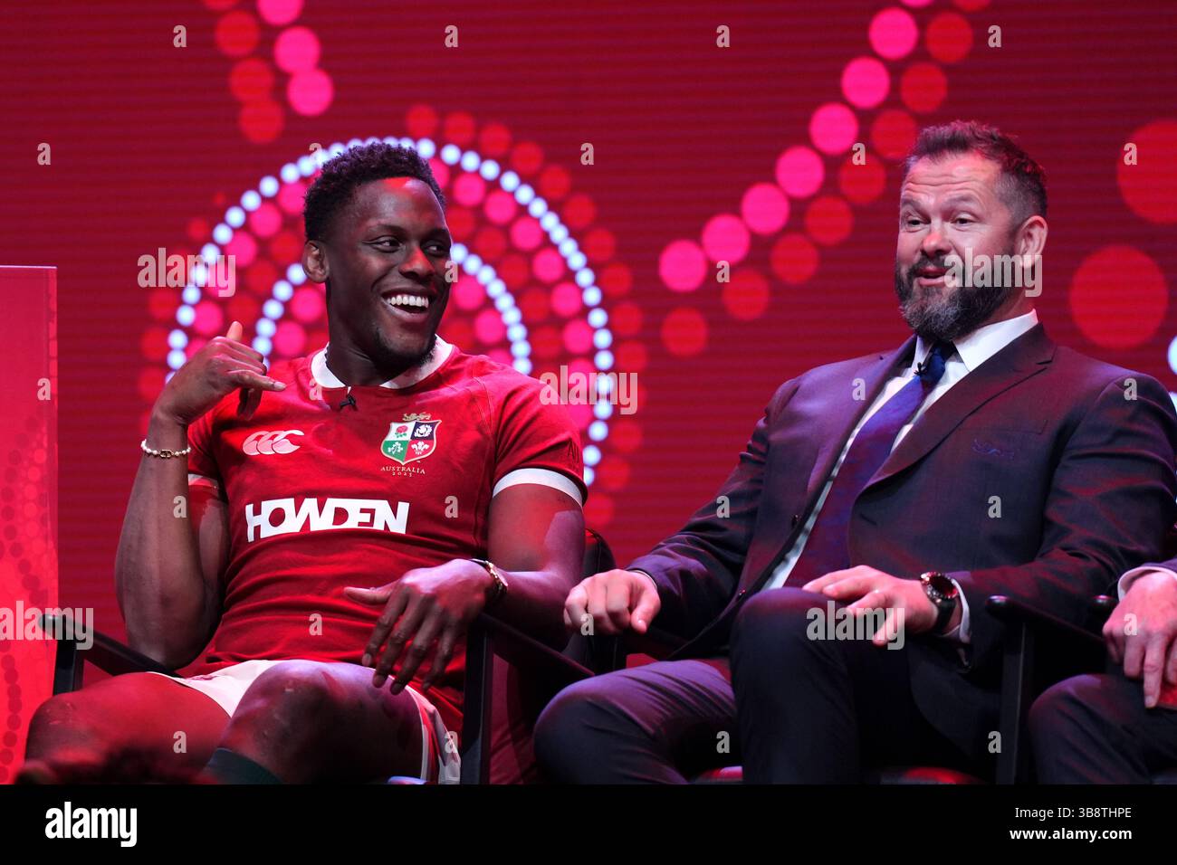 The Captain of the British & Irish Lions, Maro Itoje (left) with head coach Andy Farrell during ...