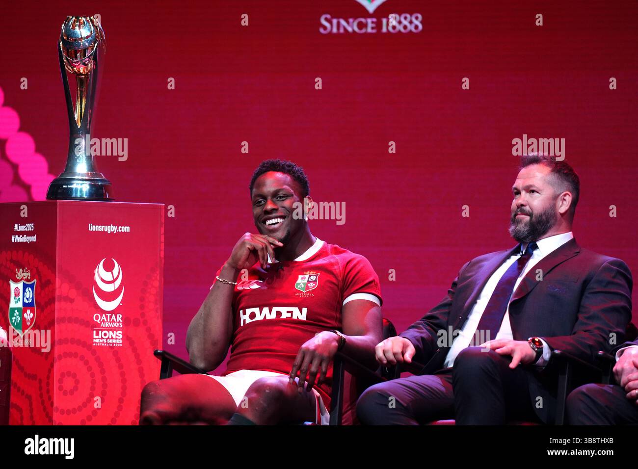 The Captain of the British & Irish Lions, Maro Itoje (left) with head coach Andy Farrell during ...