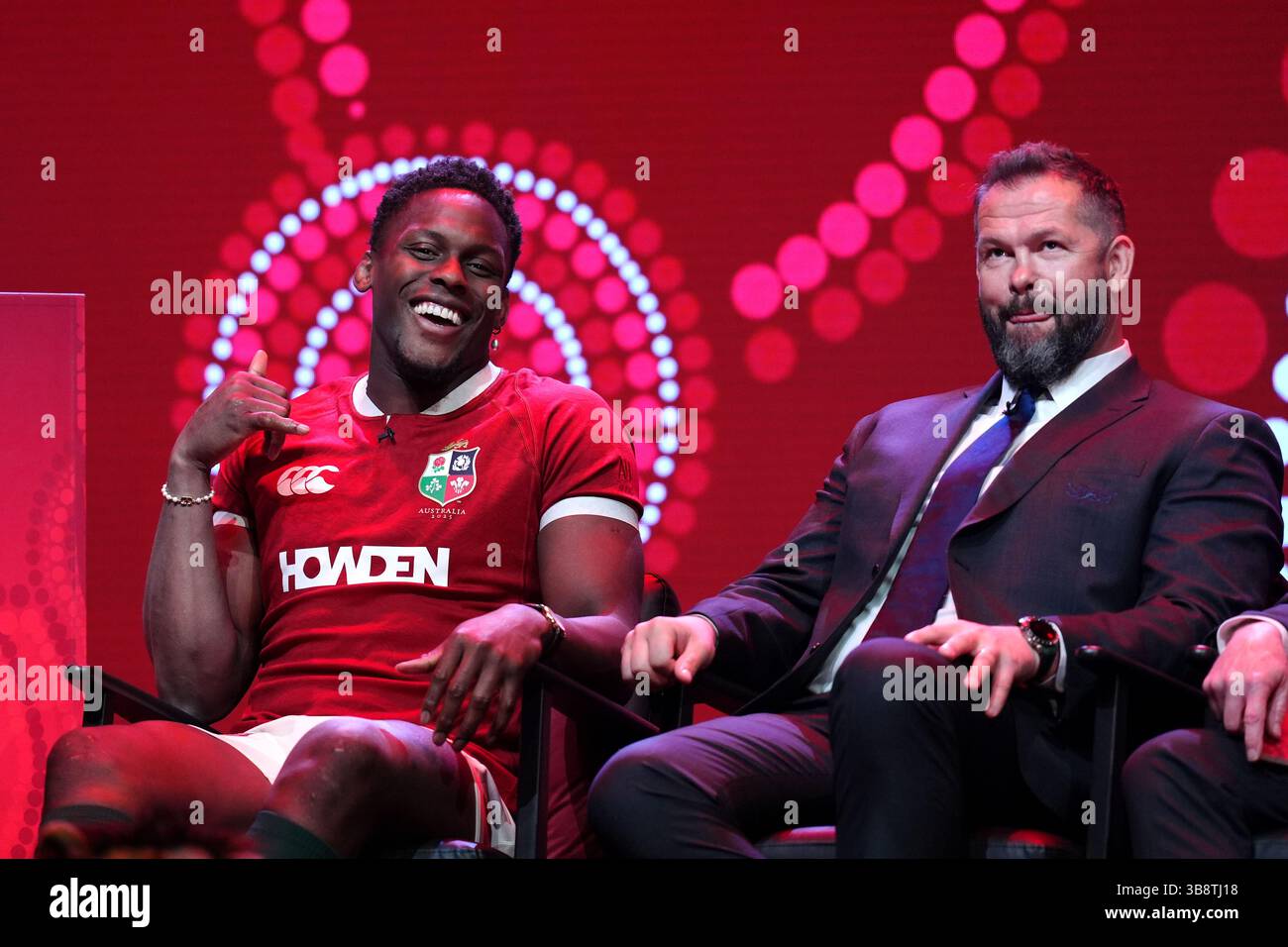 The Captain of the British & Irish Lions, Maro Itoje (left) with head coach Andy Farrell during ...