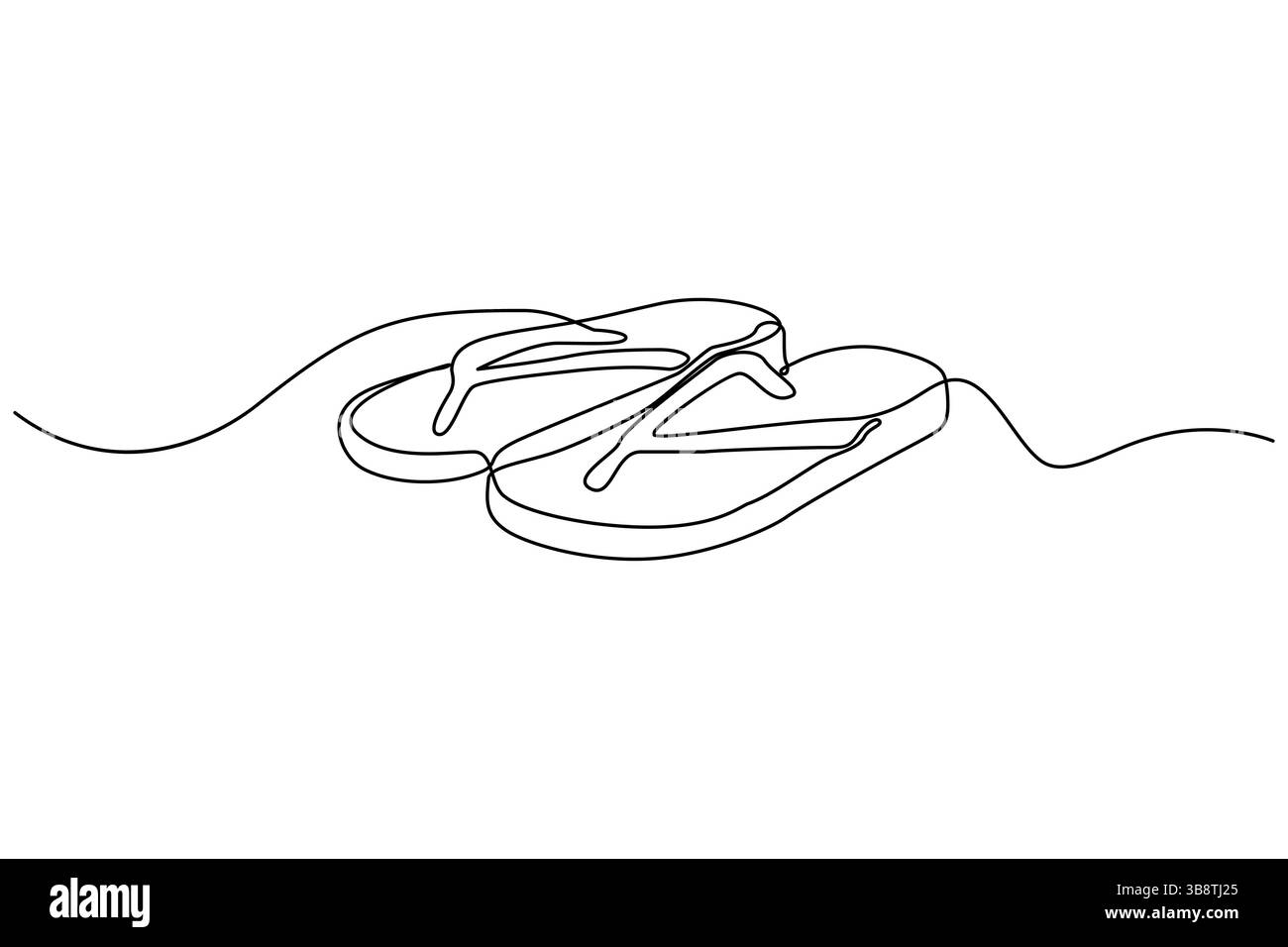 Summer slippers continuous one line drawing and flip flop foot sandals outline vector ...