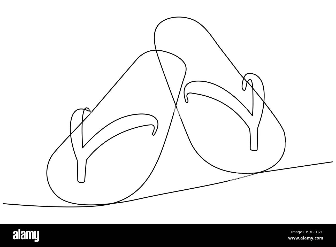 Summer slippers continuous one line drawing and flip flop foot sandals outline vector ...