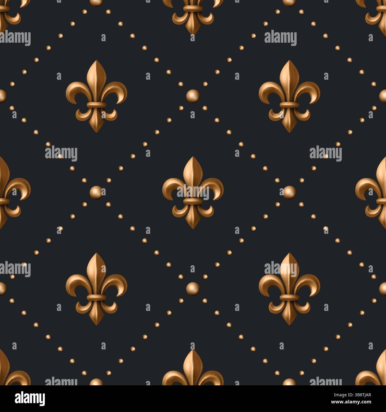 Vector Luxury Fleur-de-Lis Seamless Pattern. Golden Royal Heraldic Symbol on Elegant Dark ...
