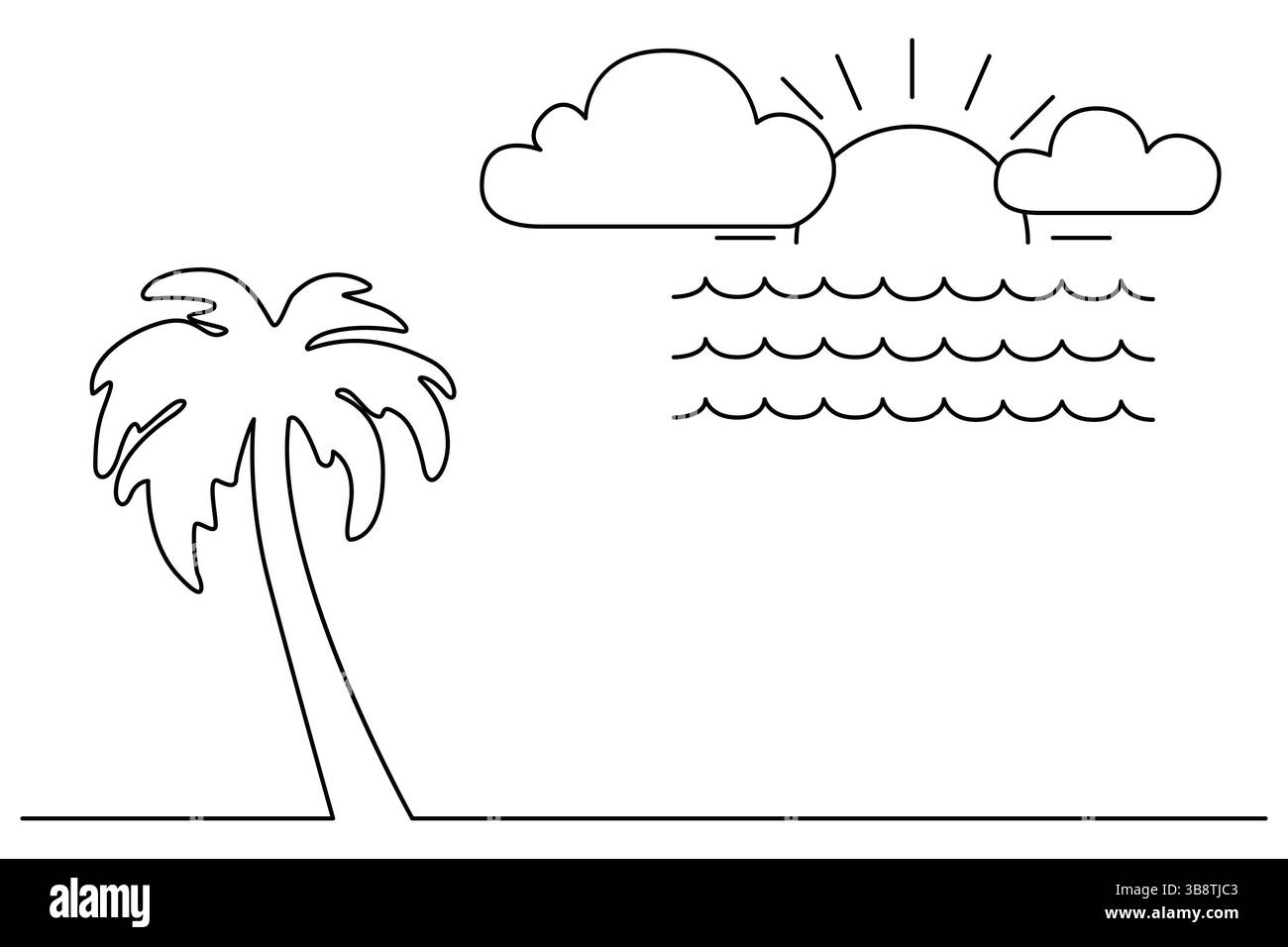 Sunset continuous one line drawing of outline simple vector ...