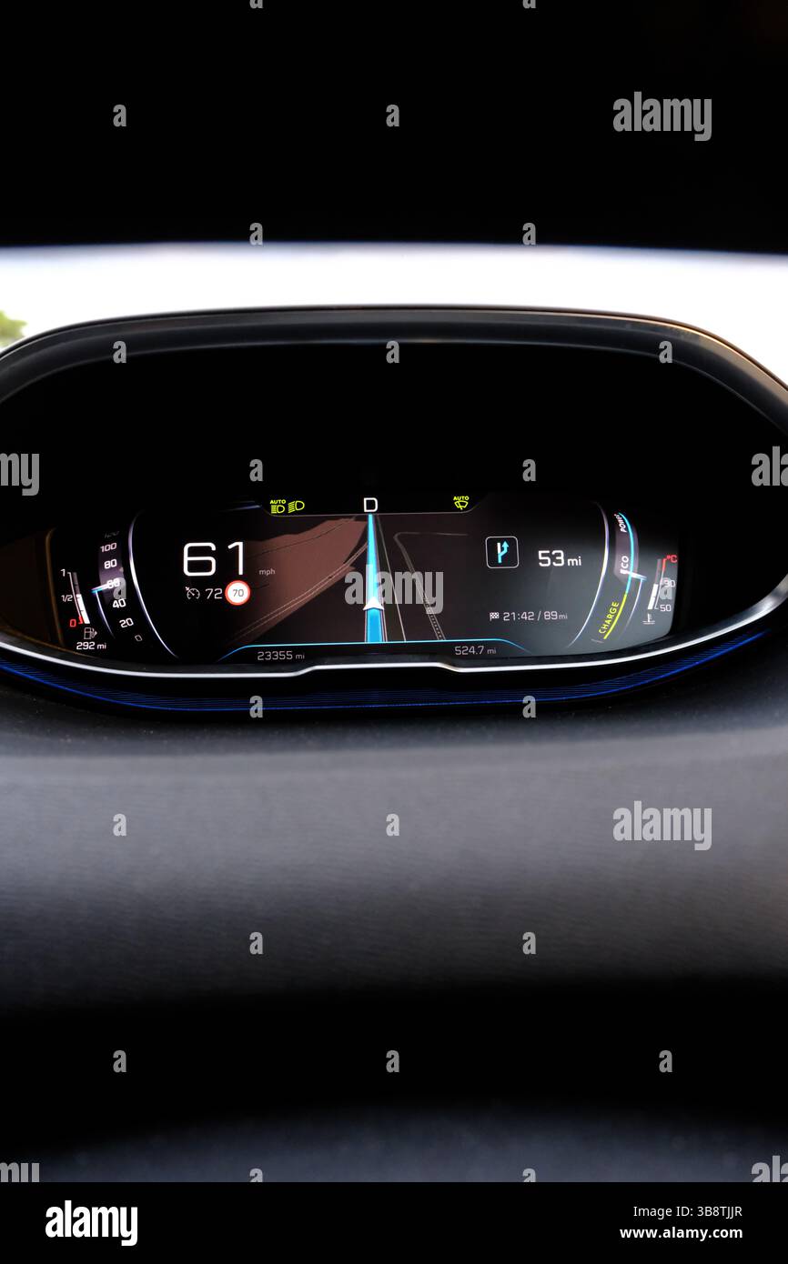 07 MAY 2025 - London, UK - A close up view of a car auto dashboard and ...