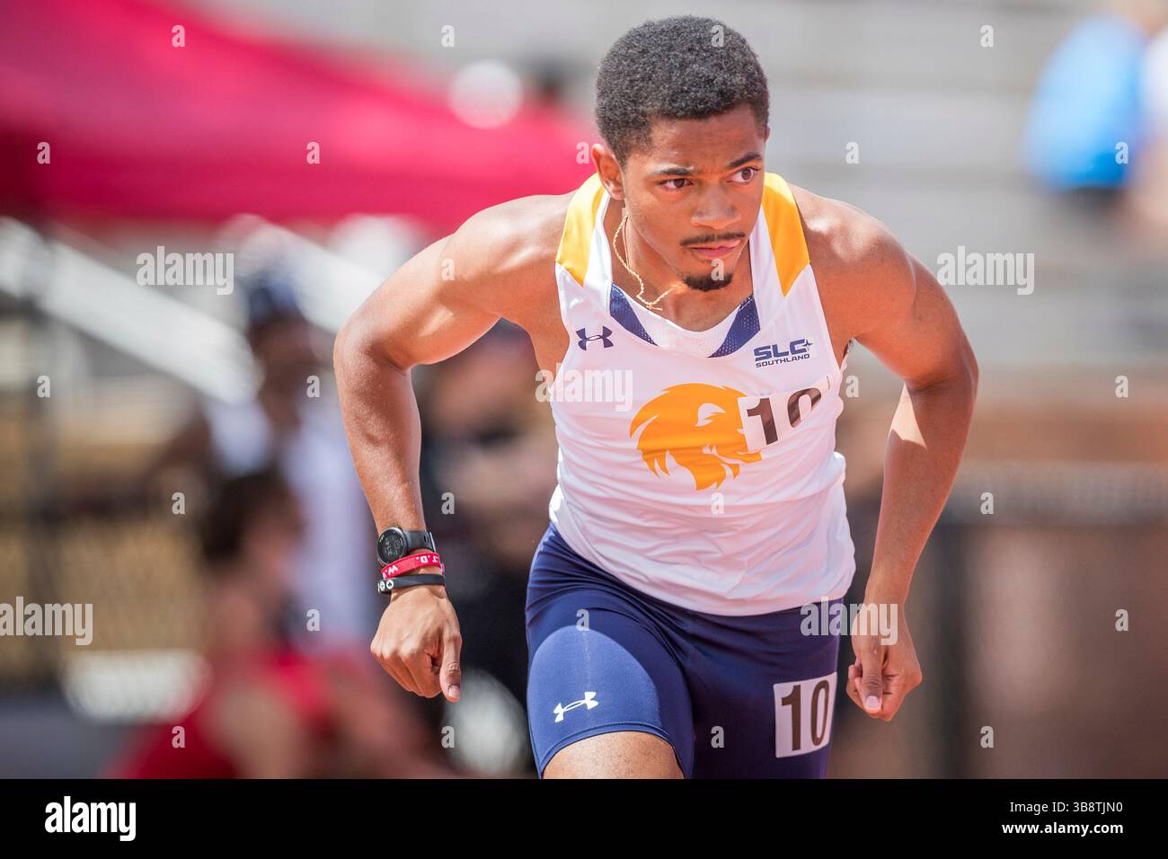May 1, 2025: East Texas A&M Lions sprinter Christian James competes in ...