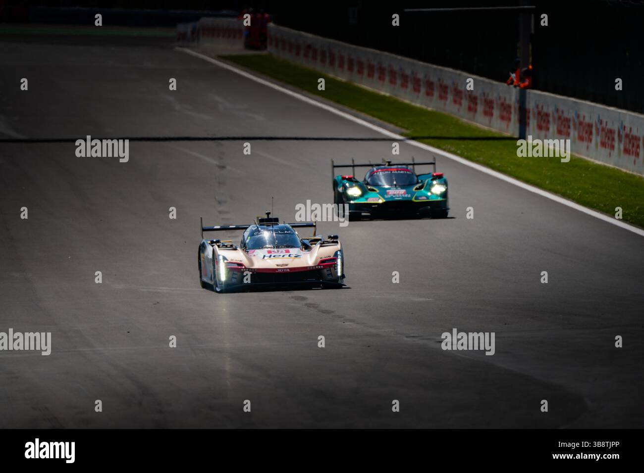 Spa Francorchamps, Belgium. 08th May, 2025. Cadillac and Aston Martin enter to La Source in Spa ...