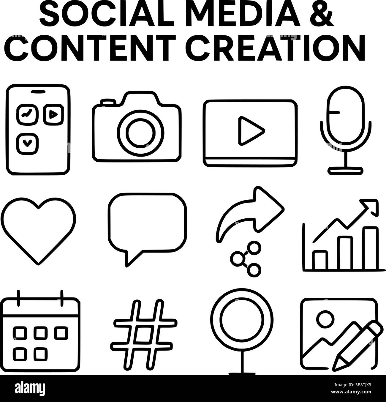 Social Media and Content Creation Icons Set – Blogging, Video ...