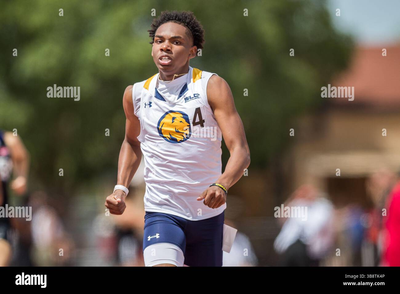 May 1, 2025: East Texas A&M Lions sprinter Myles Redding competes in ...